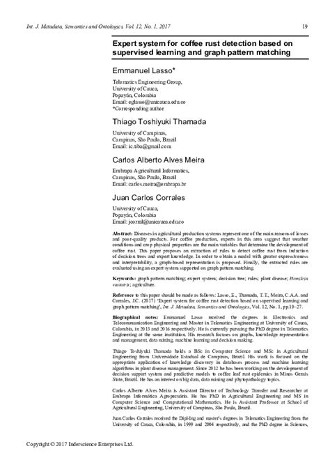 Pdf Expert System For Coffee Rust Detection Based On Supervised