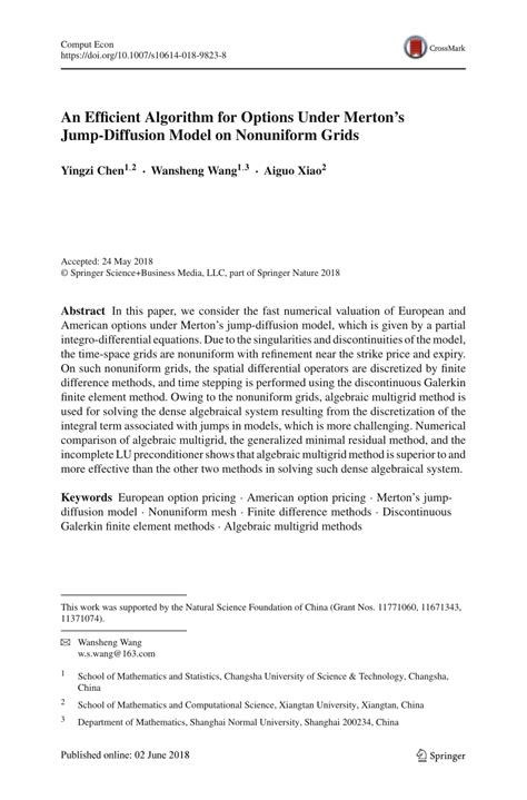 Pdf An Efficient Algorithm For Options Under Mertons Jump Diffusion Model On Nonuniform Grids