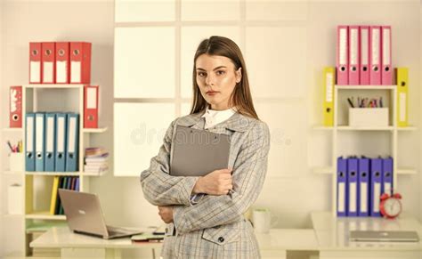 Confident Office Worker Secretary With Document Folder Formal Fashion