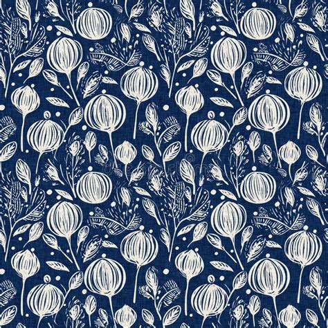 Masculine Indigo Floral Blockprint Linen Seamless Pattern All Over
