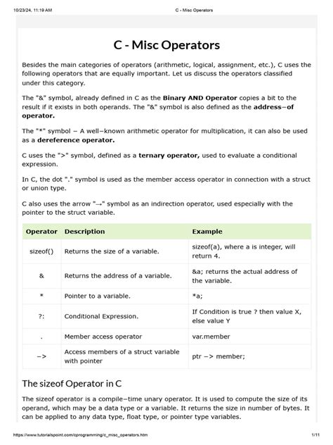 C Misc Operators Pdf Pointer Computer Programming Integer