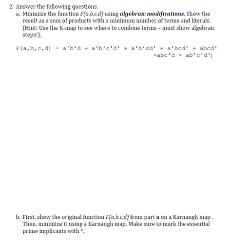 Solved Answer The Following Questions A Minimize The Chegg