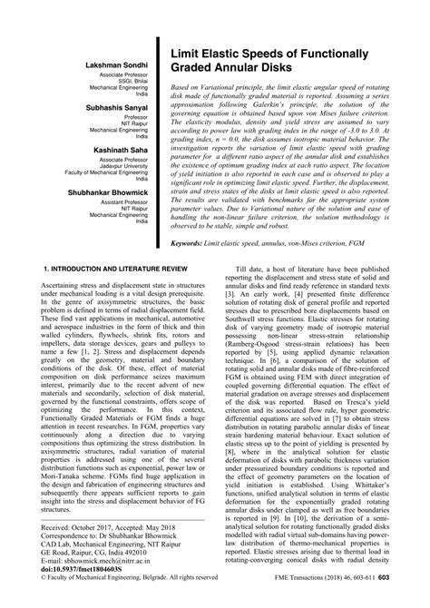 pdf limit elastic speeds of functionally graded annular disks