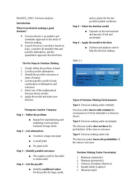 Mansci Ch03 Manscich03 Decision Analysis Introduction What Is