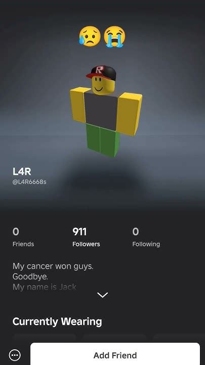 Sad L4r Roblox Bye Cancer Youtube