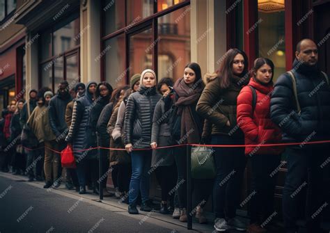 Premium Photo A Photorealistic Image Of A Long Queue Of People