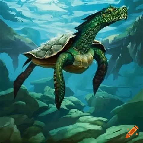 Detailed Artwork Of An Aquatic Dragon Turtle On Craiyon
