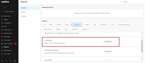 How To View And Download Hos Recap Detail Report Motive Help Center