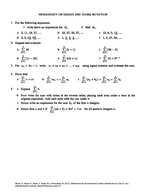 Worksheet On Series And Sigma Notation Pdf