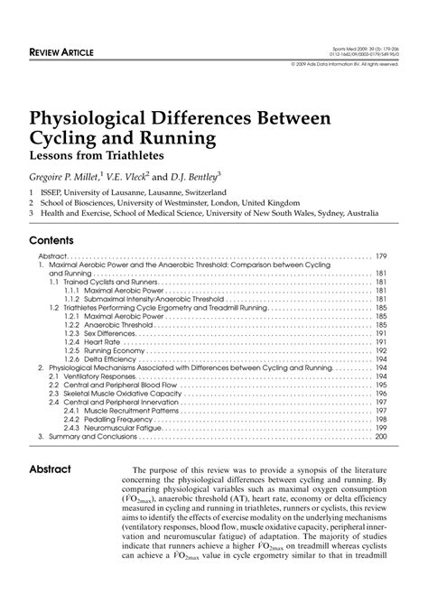 PDF Physiological Differences Between Cycling And Running
