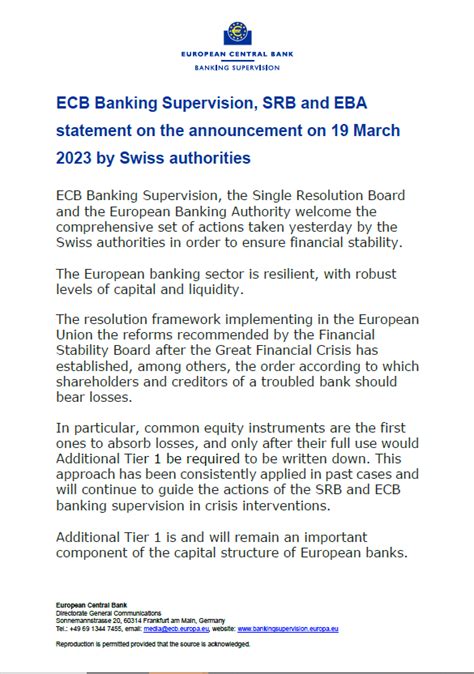 European Central Bank On Twitter Press Release Ecb Banking Supervision Srb And Eba Statement