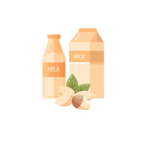 Vector Illustration Of Almond Milk With Nuts Flat Style Premium Vector