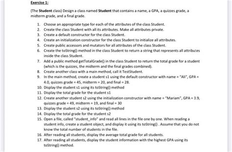 Solved Exercise The Student Class Design A Class Named Chegg