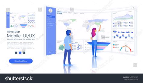 People Interacting Analyzing Statistics Charts Workflow Stock Vector