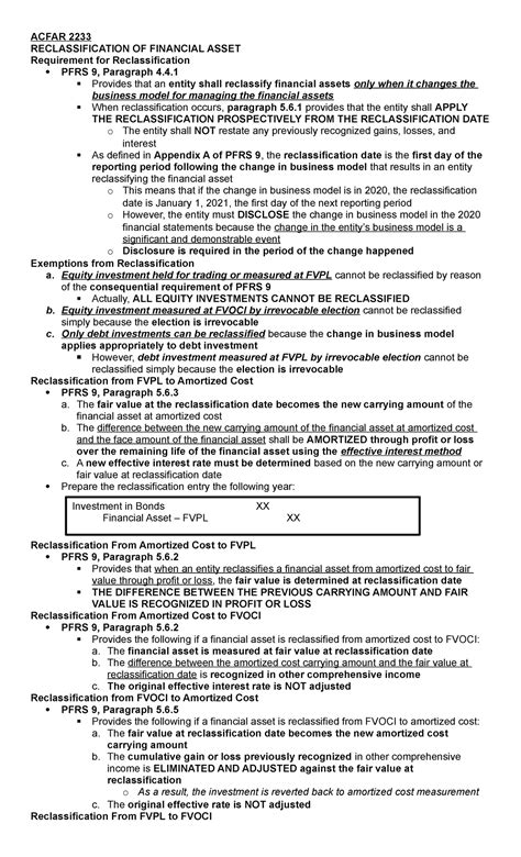 Reclassification Of Financial Asset Acfar 2233 Lecture Notes Studocu