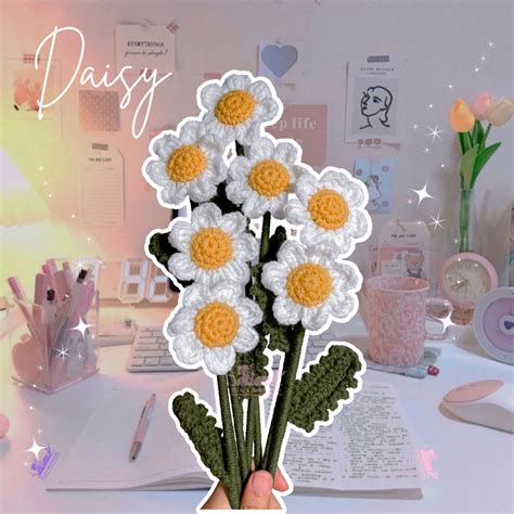 Cute Daisy Crochet Handmade Flower Bouquet Ts Bunga Daisi Kait