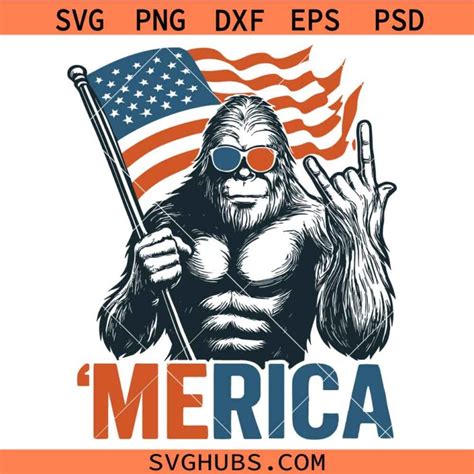 Bigfoot Merica Svg Bigfoot Fourth Of July Svg Bigfoot Us Flag Svg