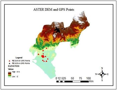 Map Showing Aster Dem And Gps Points Download Scientific Diagram