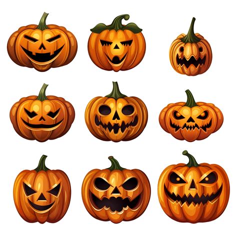 Set Of Halloween Scary Pumpkins Face 29091747 Png