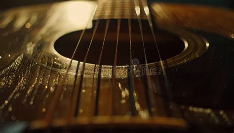 Selective Focus Of Acoustic Six String Guitar Sound Hole And Phosphor