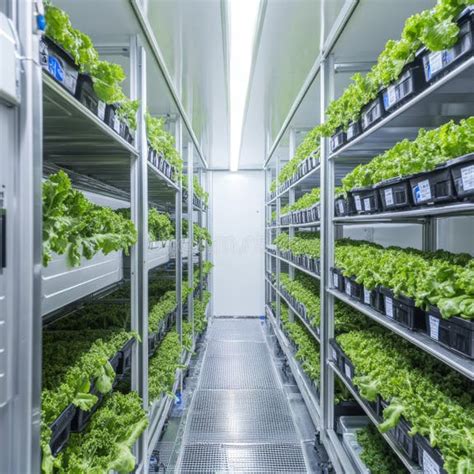 A Modern Food Processing Facility Features Fresh Lettuce Moving Along A Conveyor Belt Stock