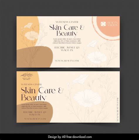 Beauty Salon Banner Template Retro Flowers Decor Vectors Images Graphic