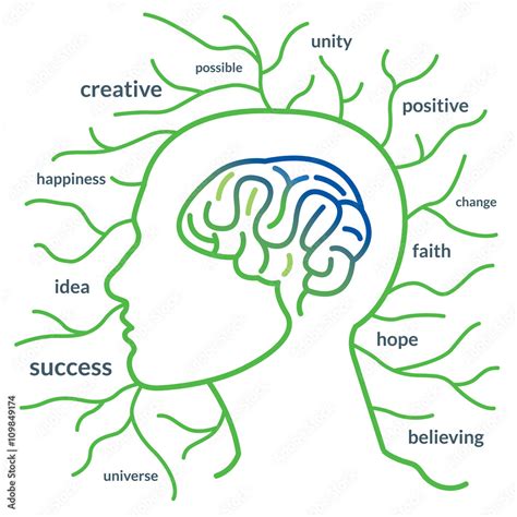 Brain With Positive Thinking Illustration Colored Human Brain With