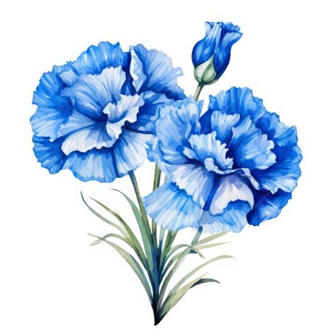 Blue Carnations Watercolor Clipart Cobalt Blue Hues Isolated On White