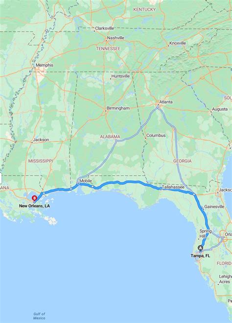 Driving From Tampa Florida To New Orleans Louisiana