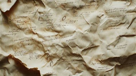 Close Up Of A Crumpled Piece Of Paper With Handwritten Text Stock