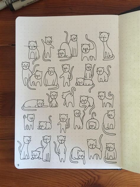 Cat Doodles On Notebook Paper Cat Doodle On Planner Page Minimalist