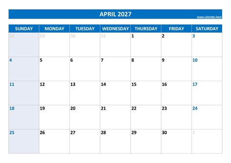 April 2027 Calendar Calendarbest