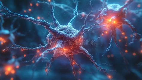 Microscopic View Of Active Neuron Cells Firing Stock Illustration