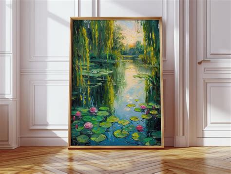 Monet Water Lilies Sunset Print Ai Generated Impressionism Digital