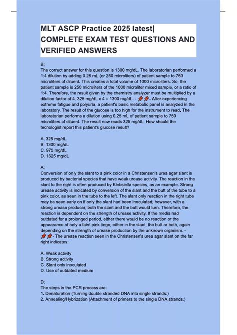 Mlt Ascp Practice 2025 Latest Complete Exam Test Questions And Verified
