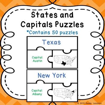 50 United States And Capitals Map Activity Us Geography Game Puzzles