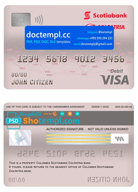 Colombia Scotiabank Colpatria Bank Visa Card Debit Card Template In Psd