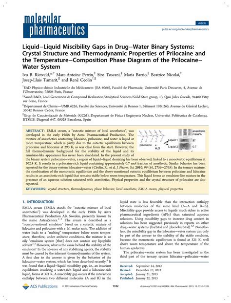 pdf liquid liquid miscibility gaps in drug water binary systems