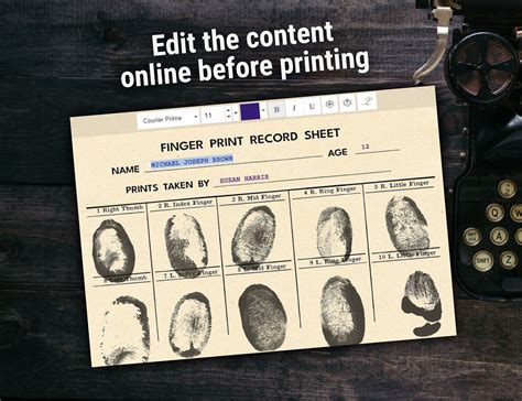 Editable Fingerprint Record Sheet Replica Instant Download Etsy