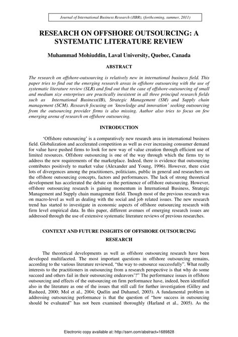 Pdf Research On Offshore Outsourcing A Systematic Literature Review