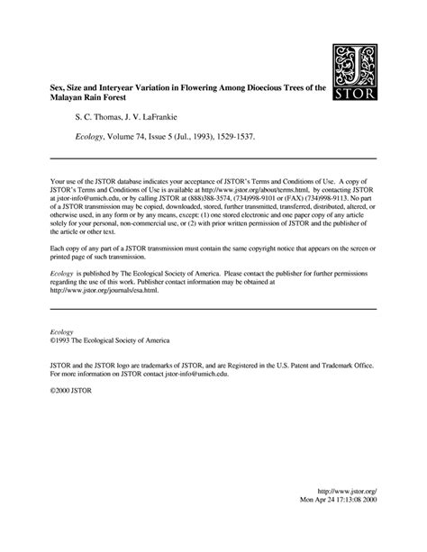 Pdf Sex Size And Interyear Variation In Flowering Among Dioecious Trees Of The Malayan Rain