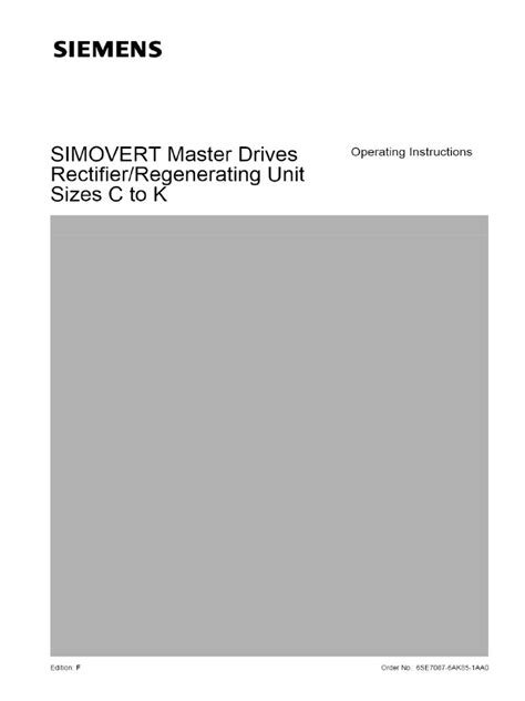 Simovert P Rectifier Unit Sizes C To K Pdf
