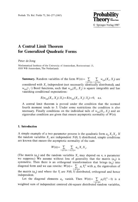Pdf A Central Limit Theorem For Generalized Quadratic Forms