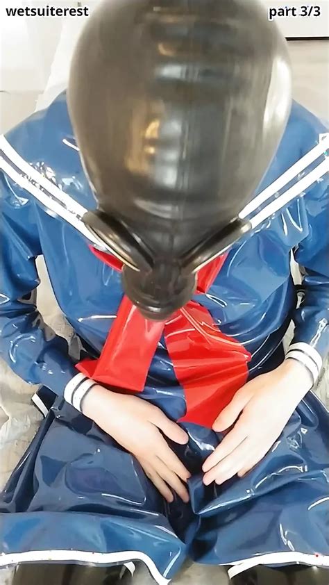 Breathplay Masturbation In Blue Latex Japanese Sailor Uniform Skirt And