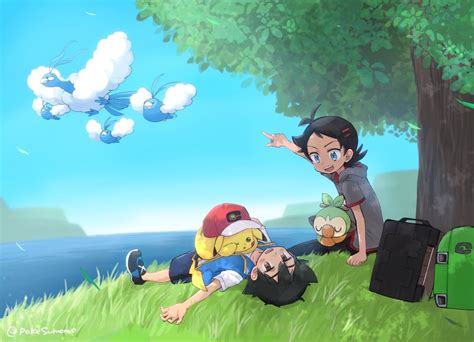 Pikachu Ash Ketchum Grookey Goh Altaria And 1 More Pokemon And 2 More Drawn By Pokesumomo