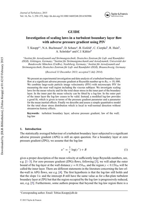 Pdf Investigation Of Scaling Laws In A Turbulent Boundary Layer Flow