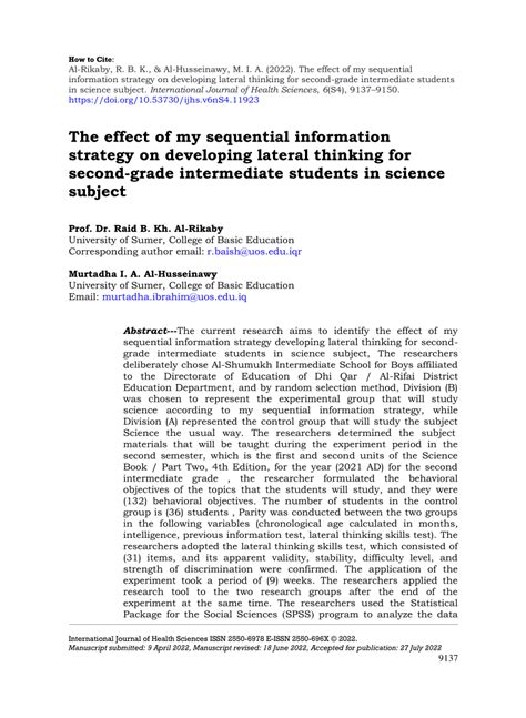 pdf the effect of my sequential information strategy on developing lateral thinking for second