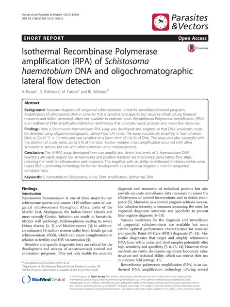 Pdf Isothermal Recombinase Polymerase Amplification Rpa Of