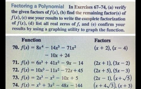 Solved Factoring A Polynomial In Exercises 6774 A Verify