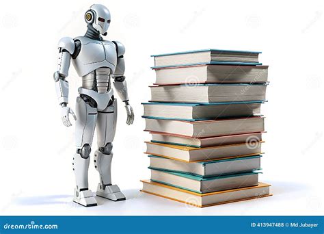3d Rendering Humanoid Robot Working With Computer In Modern Office At